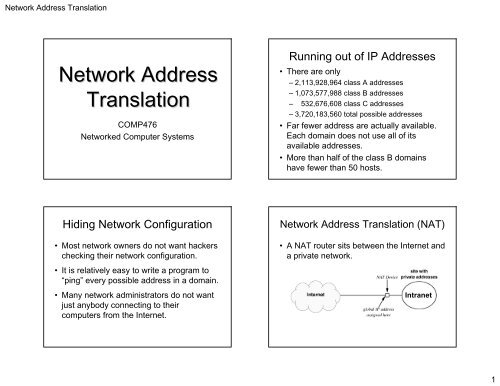 Lecture slides on Network Address Translation (NAT)
