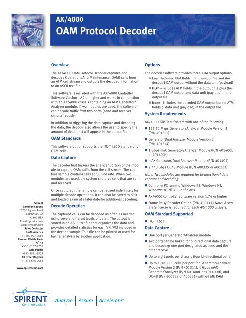 AX4000 OAM Protocol Decoder - Spirent Communications