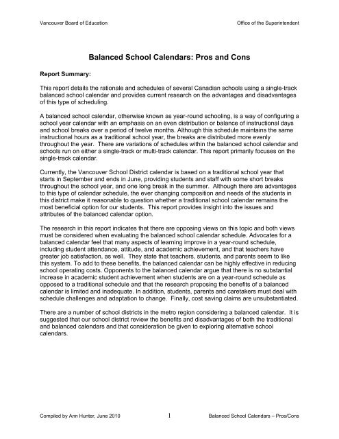 Balanced School Calendars Pros and Cons - DocuShare - BCSTA