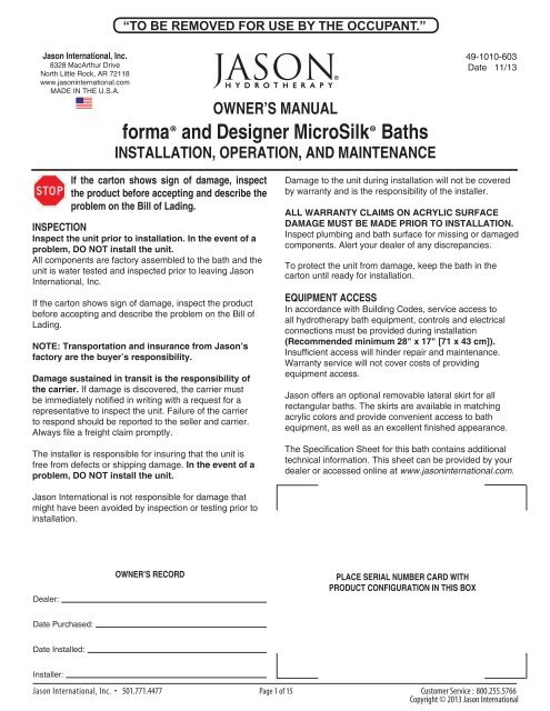 forma® and Designer Microsilk® Baths - Jason International