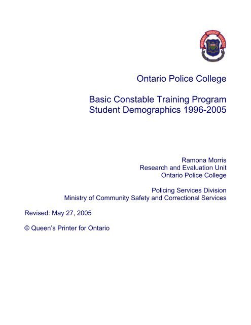 Ontario Police College Basic Constable Training Program Student ...
