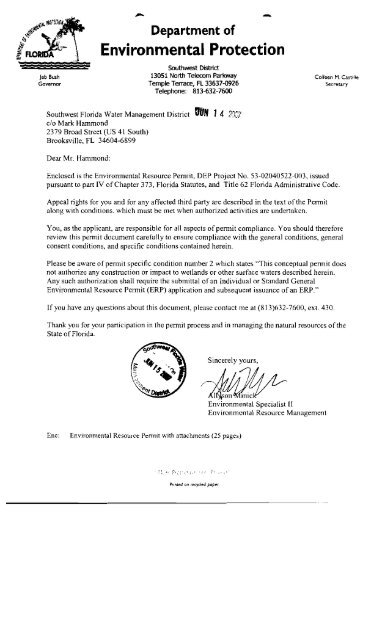 Permit letter from Department of Environmental Protection