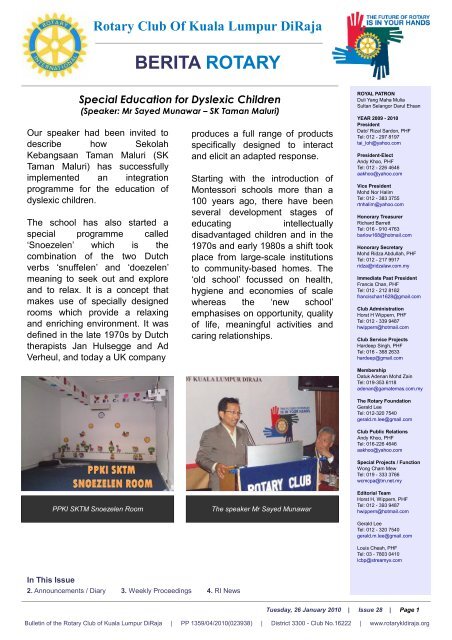Speaker: Mr Sayed Munawar - SK Taman Maluri - Rotary Club of ...