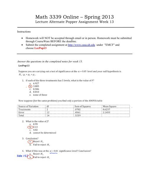 Math 3339 Online â Spring 2013