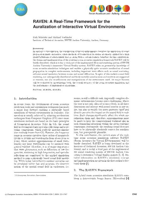Raven A Real Time Framework For The Auralization Of Interactive