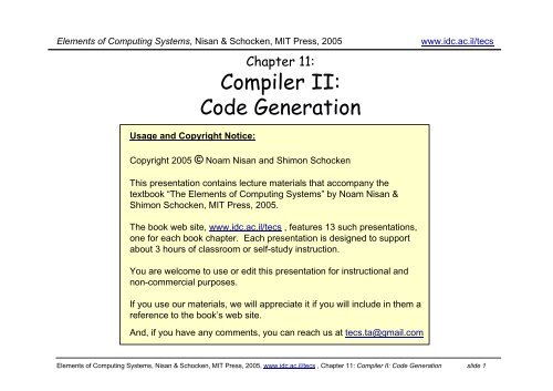 Compiler II: Code Generation