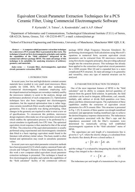 Equivalent Circuit Parameter Extraction Techniques For A Pcs