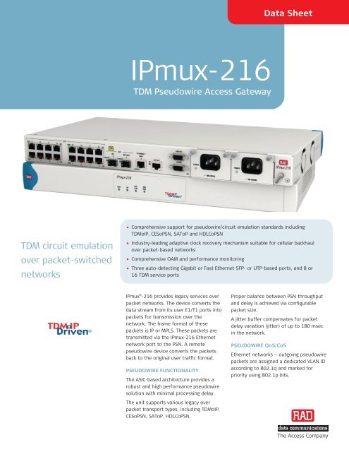 IPmux-216: TDM Pseudowire Access Gateways (pdf). - comtec