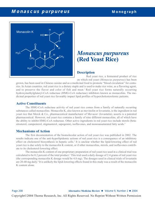 Monascus purpureus (red yeast) rice - Thorne Research