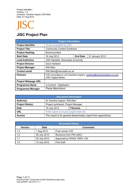 Community Content Synthesis project plan - Jisc