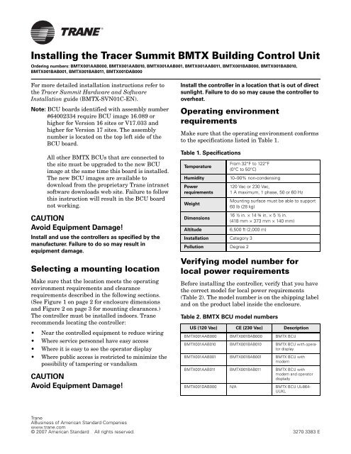 Installing the Tracer Summit BMTX Building ... - Storer Equipment
