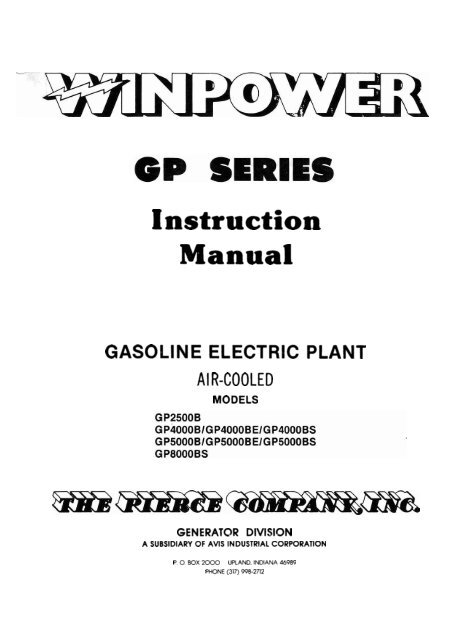GP2500B THRU GP8000BS Operators Manual - Winco Generators