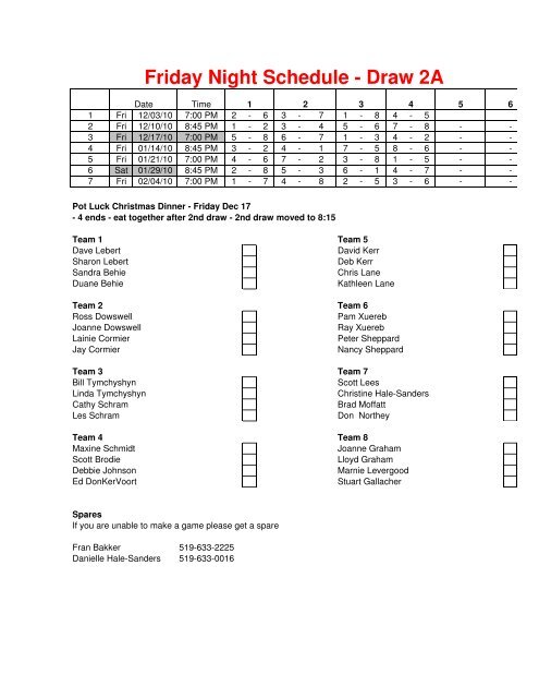 Friday Night Schedule - Draw 2A - St Thomas Curling Club