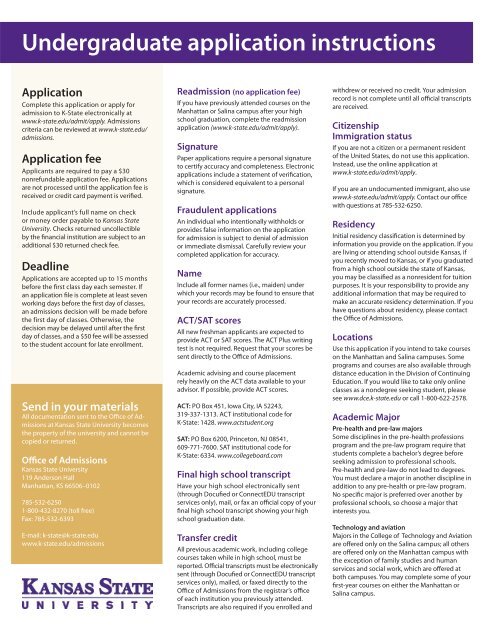 Undergraduate application instructions - Kansas State University
