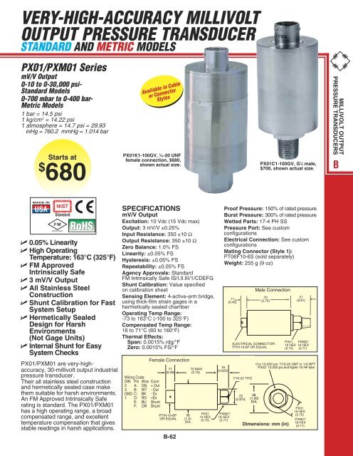 Very High Accuracy Pressure Transducer with mV Output - NEWPORT