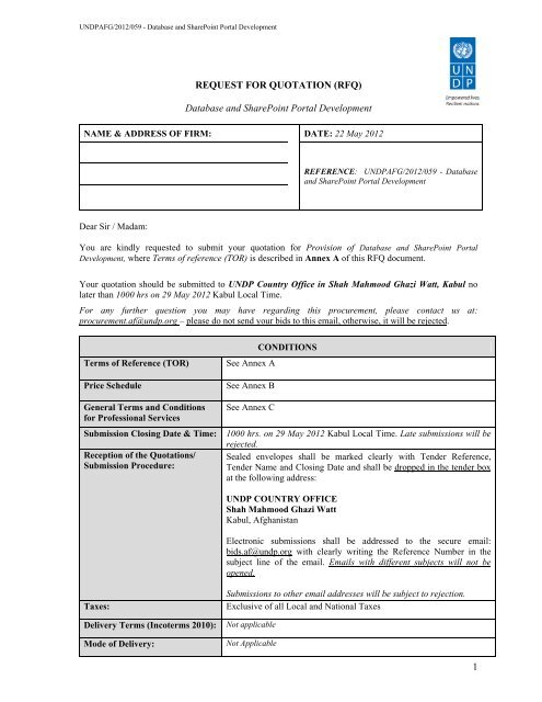 Database and SharePoint Portal Development - UNDP Afghanistan