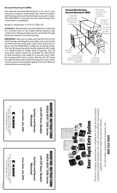 3200 Series Lift-Off Door Mounting Instructions - Knox Box