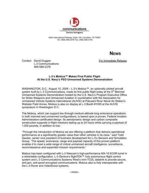 MOBIUS launch press release - L-3 Communications