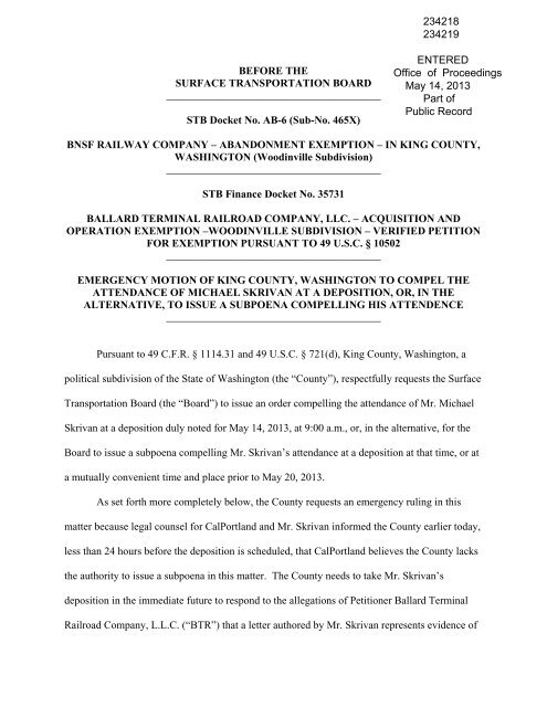 STB Docket No. AB-6 (Sub-No. 465X) - Surface Transportation Board