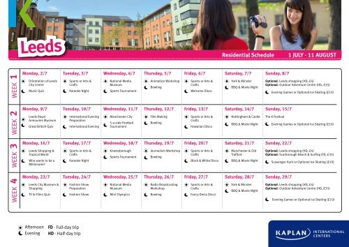 a calendar of activities for residental students - Kaplan International ...