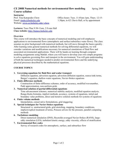 CE 200B Numerical methods for environmental flow modeling