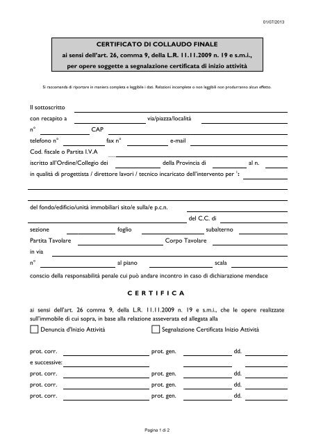 CERTIFICATO DI COLLAUDO FINALE ai sensi dell'art. 26, comma 9 ...