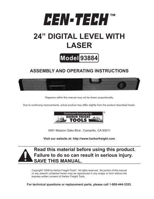 24â DIGITAL LEVEL WITH LASER - Harbor Freight Tools