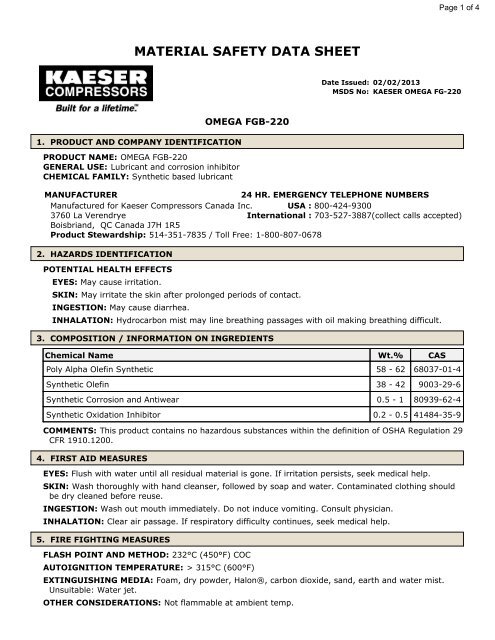 Omega Food Grade 220 Fluid - kaeser
