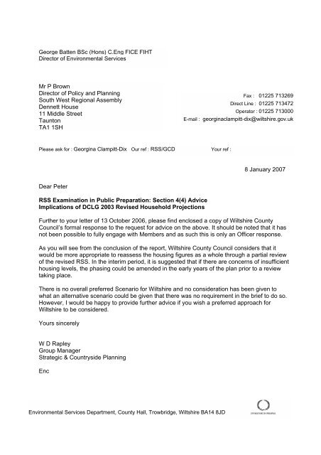 Household projections letter 49kb - Wiltshire Council