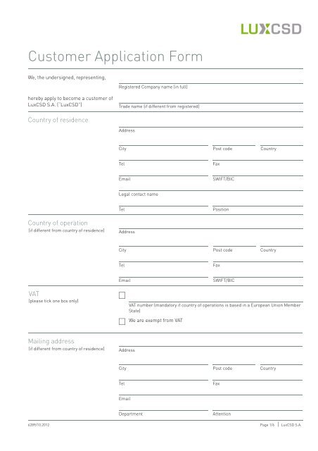 Luxcsd Customer Application form - Clearstream