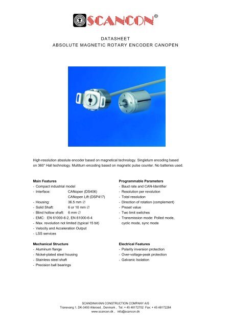 Datasheet absolute magnetic rotary encoder CANopen
