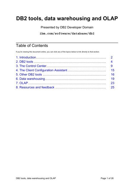 DB2 tools, data warehousing and OLAP