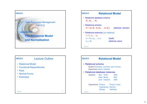 The Relational Model and Normalization Lecture Outline ... - MIS