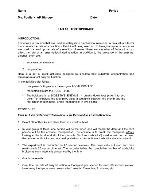 Toothpickase - Explore Biology