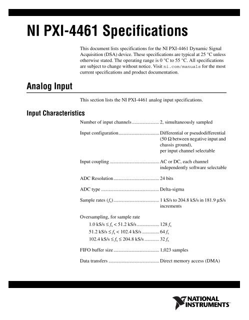 NI PXI-4461 Specifications - dreamm