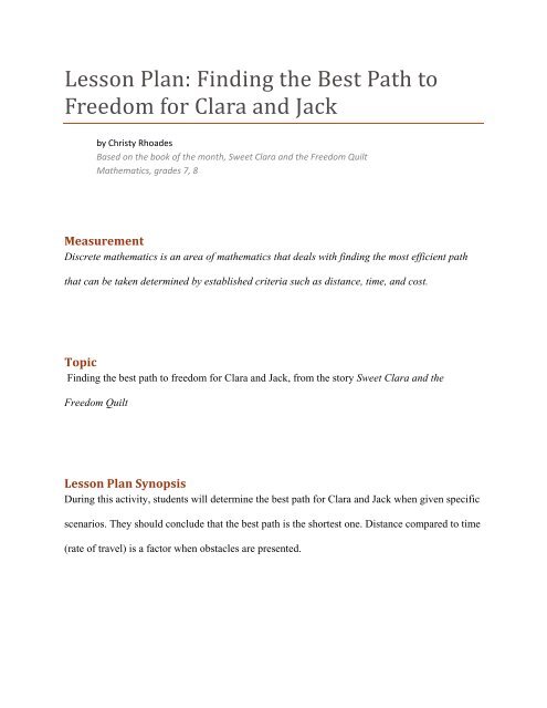 Lesson Plan: Finding the Best Path to Freedom for Clara and Jack