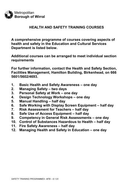 BASIC HEALTH AND SAFETY AWARENESS - Wirral Learning Grid
