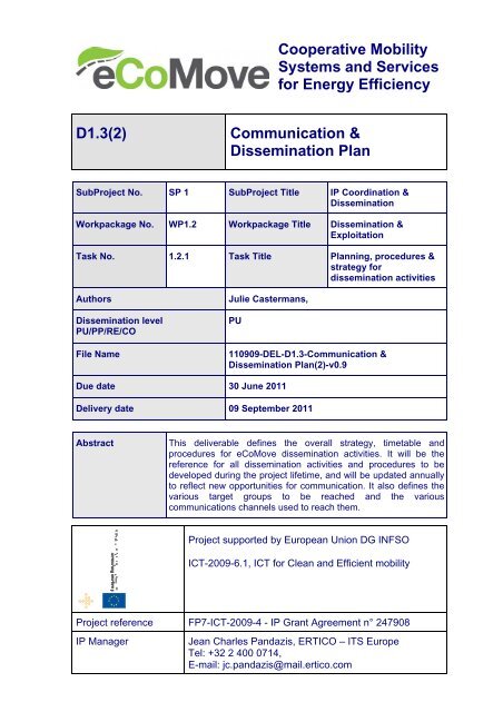 Communication & Dissemination Plan - eCoMove