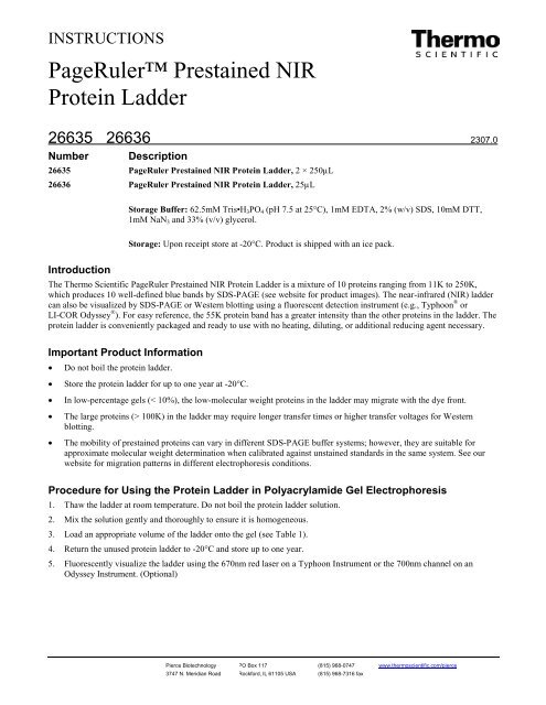 PageRulerâ ¢ Prestained NIR Protein Ladder - Pierce