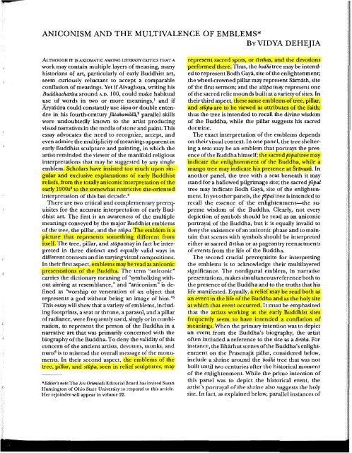 aniconism and the multivalence of emblems* by vidya dehejia