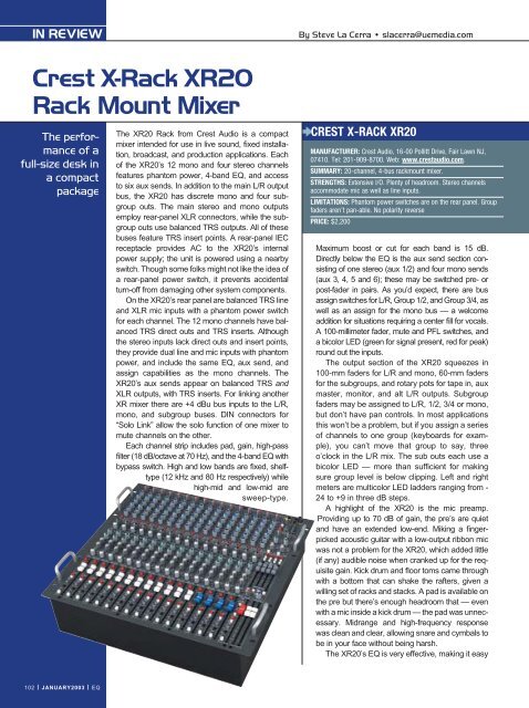 Crest X-Rack XR20 Rack Mount Mixer IN REVIEW - Crest Audio