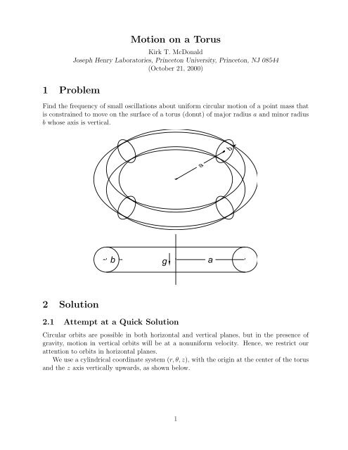Motion on a Torus 1 Problem 2 Solution - Princeton University