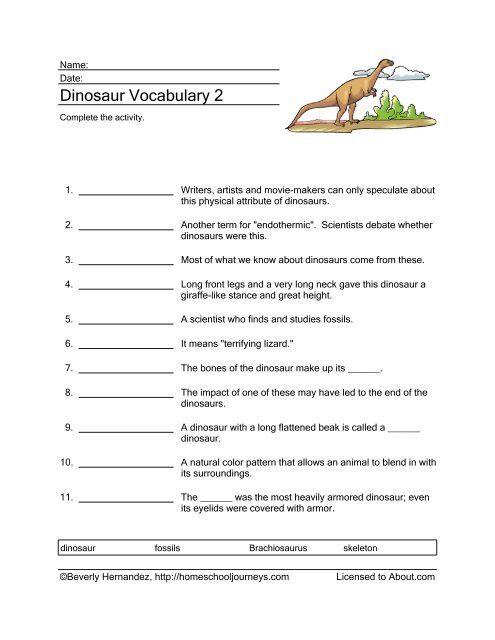 Dinosaur Vocabulary 2 - Homeschooling - About.com