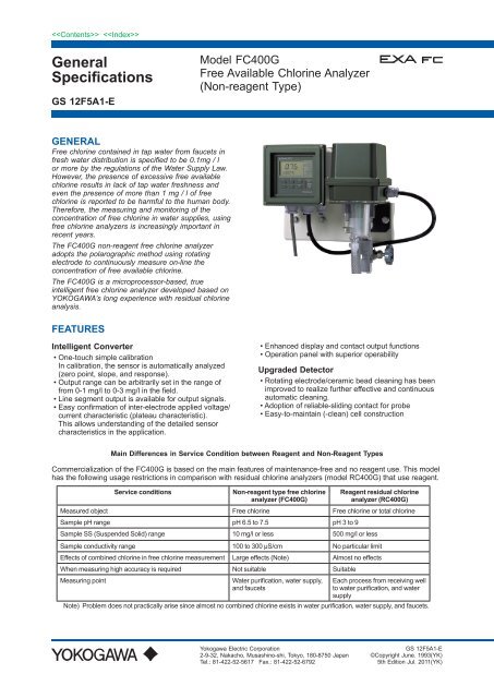 FC400G Free Available Chlorine Analyzer (Non ... - Yokogawa