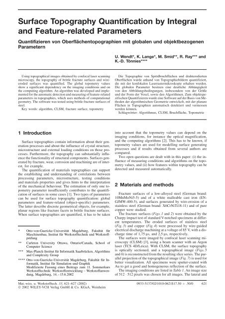 Surface Topography Quantification by Integral and ... - CiteSeerX