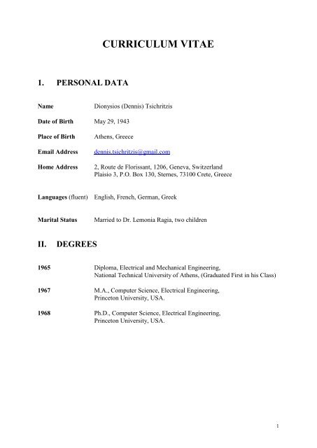curriculum vitae 1. personal data