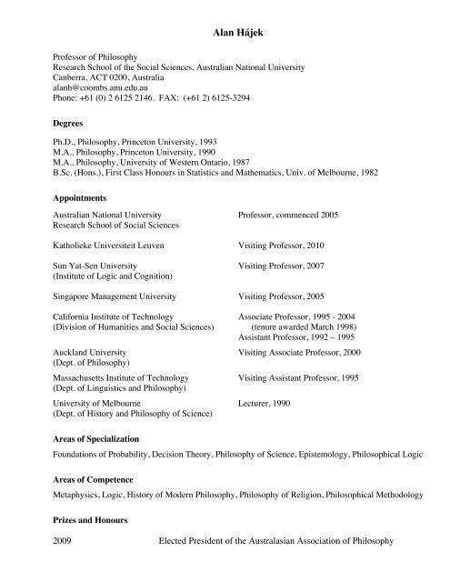 Alan HÃ¡jek - School of Philosophy - Australian National University