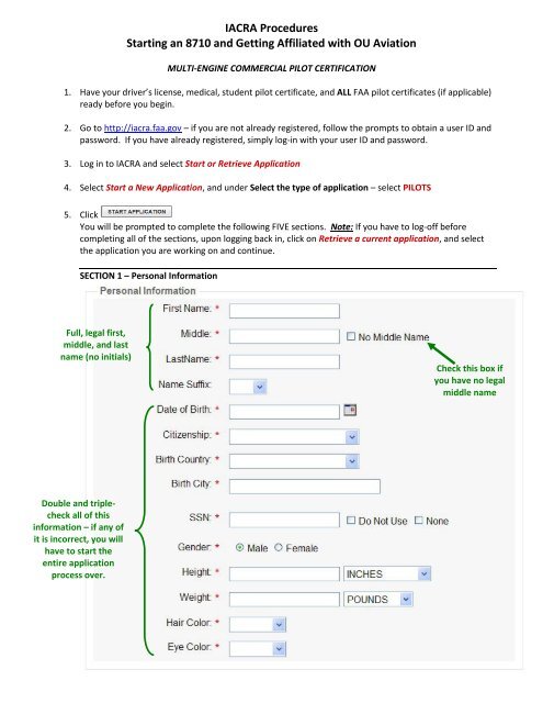 IACRA Procedures Starting an 8710 and Getting ... - OU Aviation