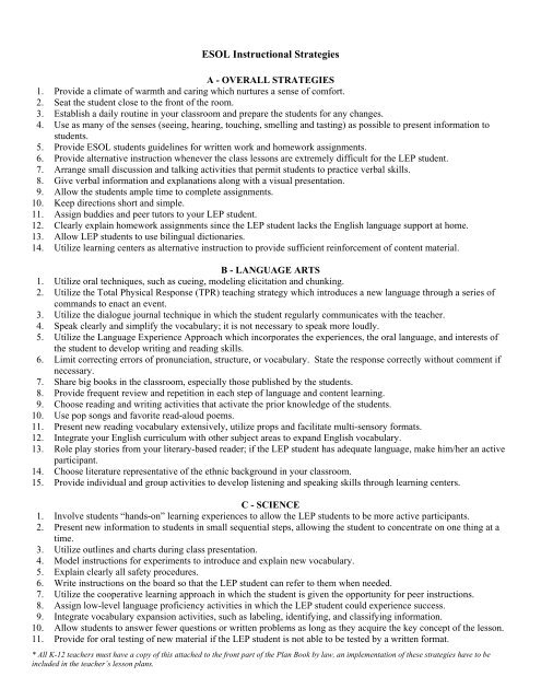 ESOL Instructional Strategies