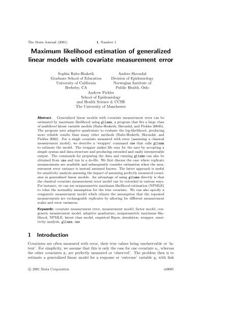 Maximum Likelihood Estimation Of Generalized Linear Models Stata